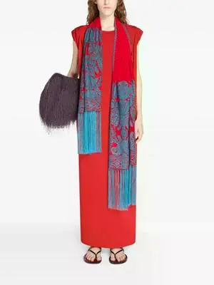 Dries Van Noten Fringed Floral Scarf - Red
