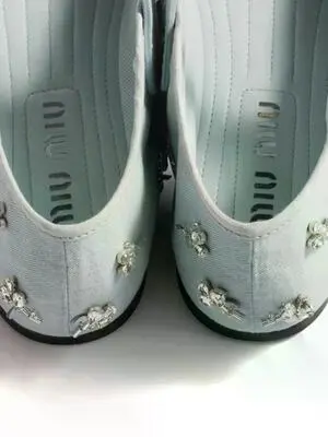 Miu Miu Embroidered Drill Ballerinas With Crystal Floral Embellishments - Green