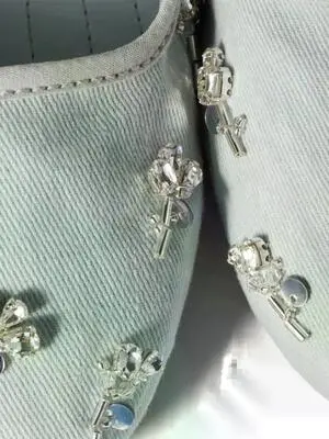 Miu Miu Embroidered Drill Ballerinas With Crystal Floral Embellishments - Green