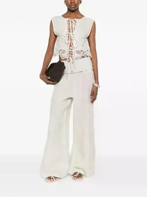 MAURIZIO BRASCHI Lace Trim Tie Top