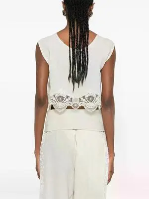 MAURIZIO BRASCHI Lace Trim Tie Top