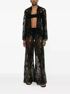 MAURIZIO BRASCHI Lace Wide Leg Trousers - Black