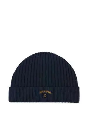 Paul & Shark Ribbed Beanie Hat - Blue