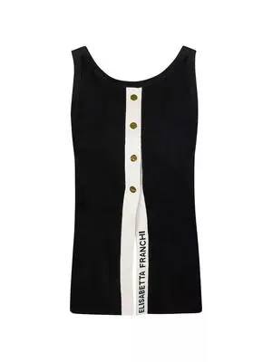 Elisabetta Franchi Sleeveless Knit Top With Viscose Bands And Gold-toned Buttons