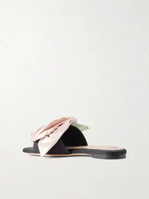 Simone Rocha Floral-appliquéd Satin Slides - Black