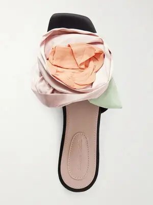 Simone Rocha Floral-appliquéd Satin Slides - Black