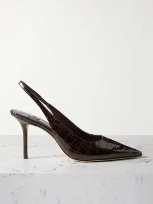 JIMMY CHOO Love 85 Croc-effect Leather Slingback Pumps - Brown
