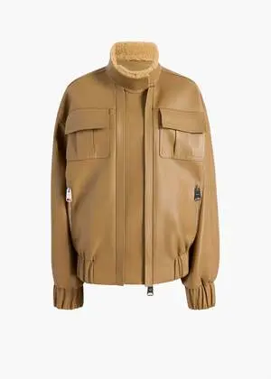 Khaite Malone Jacket In Leather With Shearling Collar - Golden Ochre
