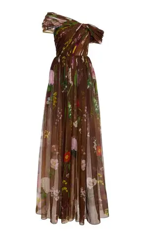 Oscar De La Renta Asymmetric Silk-chiffon Gown - Brown