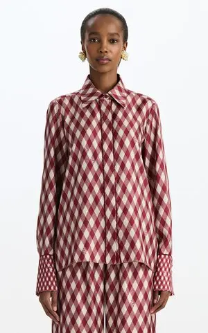 Oscar De La Renta Argyle Print Silk Twill Blouse