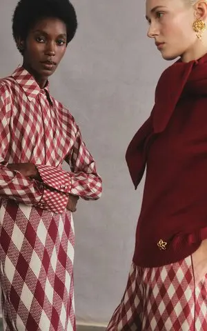 Oscar De La Renta Argyle Print Silk Twill Blouse