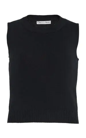 Oscar De La Renta Cropped Wool Tank Top - Black