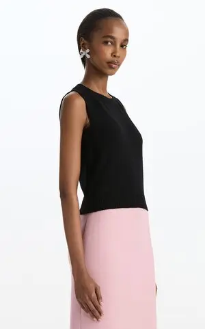Oscar De La Renta Cropped Wool Tank Top - Black