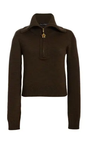 Oscar De La Renta Zip-detailed Wool Sweater - Brown
