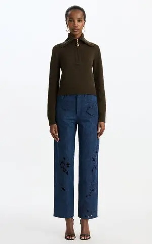 Oscar De La Renta Zip-detailed Wool Sweater - Brown