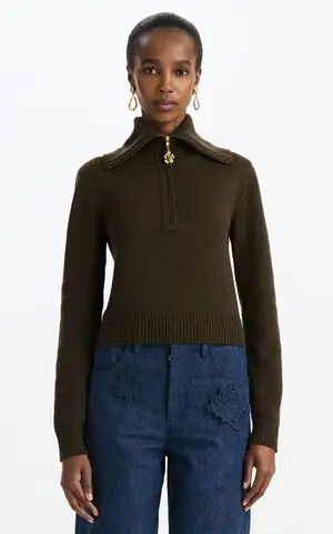 Oscar De La Renta Zip-detailed Wool Sweater - Brown