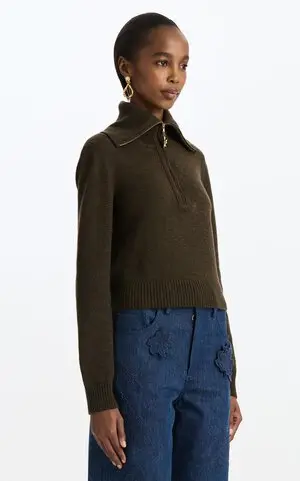 Oscar De La Renta Zip-detailed Wool Sweater - Brown