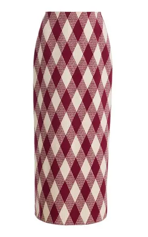 OSCAR DE LA RENTA Argyle Wool-Blend Midi Pencil Skirt