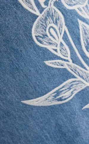 Oscar De La Renta Embroidered Denim Midi Dress