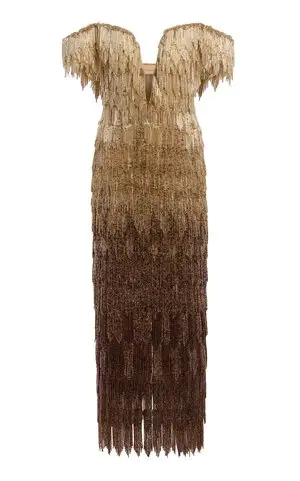 Oscar De La Renta Bead-fringed Maxi Dress - Gold