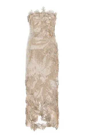 Oscar De La Renta Cutout Intarsia Midi Cocktail Dress - Silver