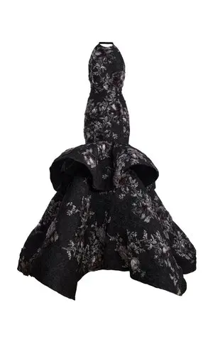 Oscar De La Renta Peony-printed Mermaid Gown - Black/white