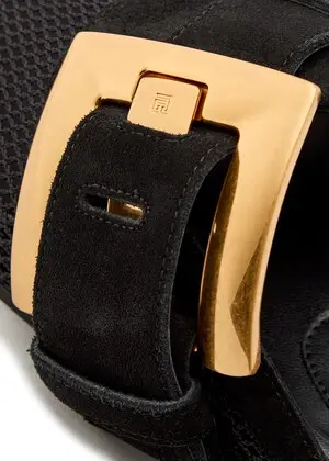Balmain Oversized Buckle Suede Mules - Black
