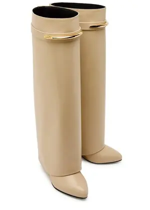 Givenchy Shark 95 Leather Knee-high Boots - Beige