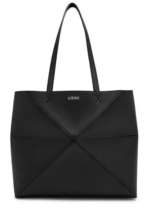 Loewe Puzzle Fold Medium Leather Tote Bag - Black