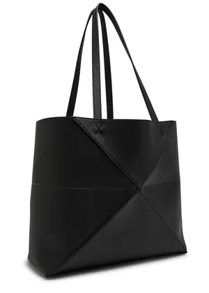 Loewe Puzzle Fold Medium Leather Tote Bag - Black