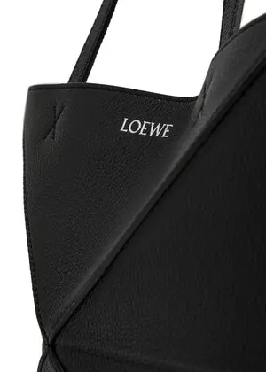 Loewe Puzzle Fold Medium Leather Tote Bag - Black