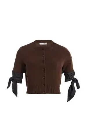 Oscar De La Renta Tie-detailed Wool Cardigan - Brown