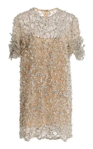 Oscar De La Renta Crystal-embroidered Mini Cocktail Dress - Silver