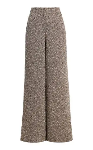 Oscar De La Renta Slubby Wool-blend Tweed Straight-leg Pants - Brown