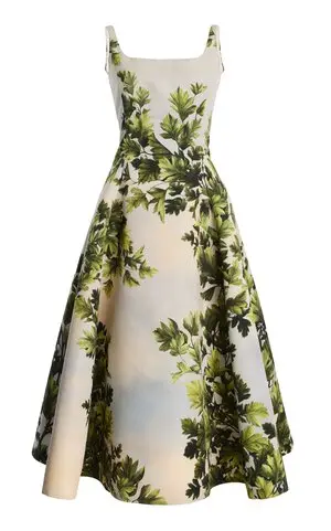 Oscar De La Renta Foliage-printed Faille Midi Dress - Multi