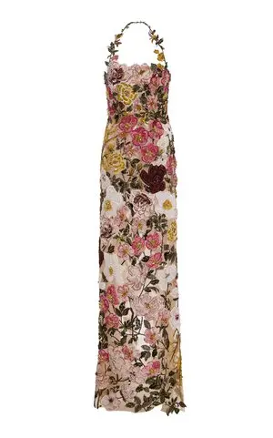 Oscar De La Renta Beaded Embroidered Floral Gown - Multi