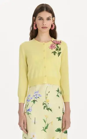 Oscar De La Renta Embroidered Wool Cardigan