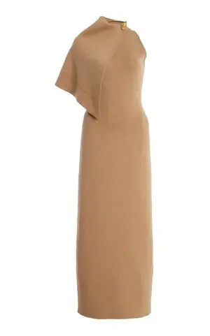 Oscar De La Renta Draped-neck Wool-blend Midi Dress - Brown