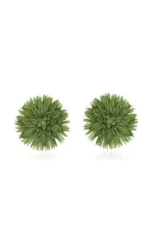 Oscar De La Renta Large Raffia Flower Earrings Green