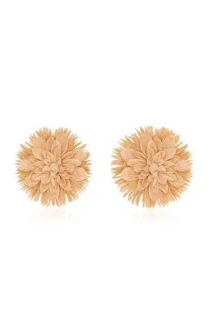 Oscar De La Renta Large Raffia Flower Earrings - Neutral
