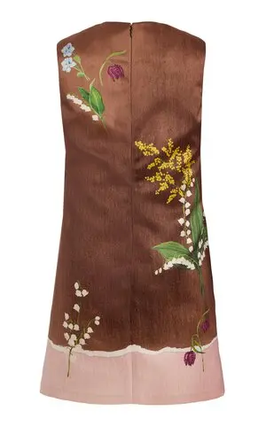 Oscar De La Renta Botanical Satin Mini Dress - Brown