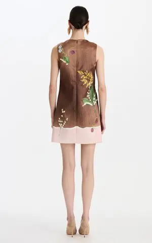 Oscar De La Renta Botanical Satin Mini Dress - Brown