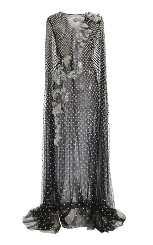 Oscar De La Renta Botanical Threadwork Caftan - Silver