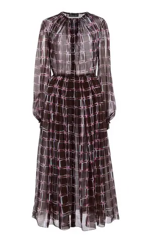 Oscar De La Renta Check-printed Silk-chiffon Midi Dress - Brown