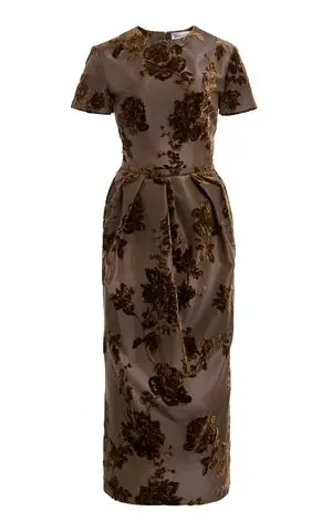 Oscar De La Renta Peony Velvet-jacquard Midi Cocktail Dress - Brown