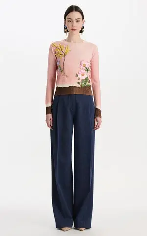 Oscar De La Renta Printed Floral Wool Top