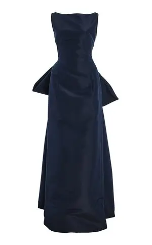 Oscar De La Renta Draped-back Silk-faille Gown - Navy