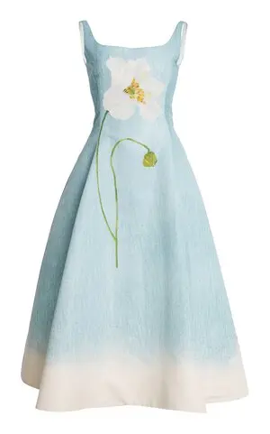 Oscar De La Renta Peony Faille Midi Dress - Blue