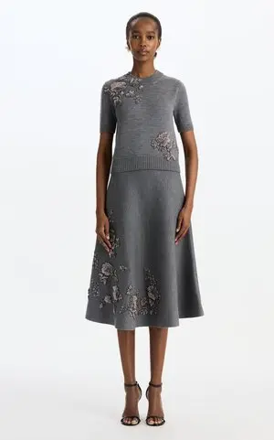 Oscar De La Renta Beaded Wool Top