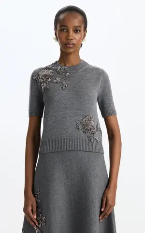 Oscar De La Renta Beaded Wool Top